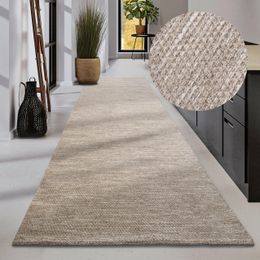 Wollteppich ELLE DECORATION, B:80cm H:10mm L:200cm, beige, Wolle, Teppiche, "Pradesh", Handgewebt, Wolle, Natur, L&auml;ufer, Wohnzimmer, Schlafzimmer,