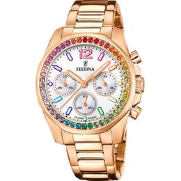 Festina Damen Chronograph "Boyfriend Collection", rosa, Armbanduhren, Armbanduhr, Quarzuhr, Damenuhr, Stoppfunktion, Regenbogen