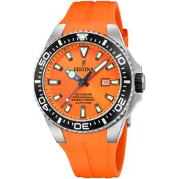 Festina Kinder Taucheruhr "Diver Collection", orange, Armbanduhren, Armbanduhr, Quarzuhr, Herrenuhr, bis 20bar wasserdicht, Silikonarmband