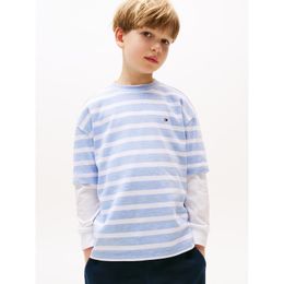 Tommy Hilfiger T-Shirt »INTERLOCK STRIPE HTR T-SHIRT SS« für Kinder bis 16 Jahre, mit kleinem Flag-Label Cloudy Blue Heather Stripe 5 (110) 5 (110)...
