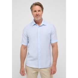Eterna Herren Kurzarmhemd "MODERN FIT", blau, Gr. 40, Twill, 59% Baumwolle, 41% Leinen, Hemden, EASY IRON (bügelleicht)