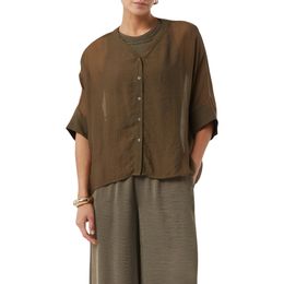 comma, COMMA Damen Shirtbluse, braun, Gr. L, unifarben, Web, Obermaterial: 100% Viskose, Blusen, im transparenten Look und mit Knopfleiste