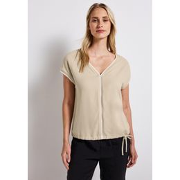 T-Shirt Street One, Damen, Gr. 34, beige (coastal beige), Stoff, Vorderseite: 100% Viskose; R&uuml;ckseite: 95% Viskose, 5% Elasthan, unifarben, normal normal, V-Ausschnitt, B&uuml;ndchen, Shirts T-Shirt, mit Elastiksaum