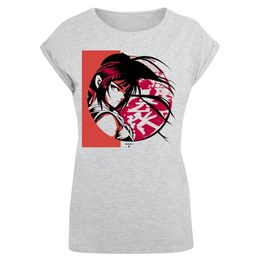 F4NT4STIC T-Shirt 'Manga Girl Japan' Damen Gr&ouml;&szlig;e M grau / blutrot / schwarz