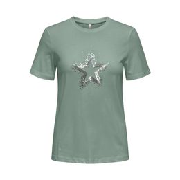 Only Damen T-Shirt "ONLMARCY S/S BOX TOP CC JRS"lillypad detail:with sequins star, Gr. XS, bedruckt, Jersey, Obermaterial: 100% Baumwolle, Shirts