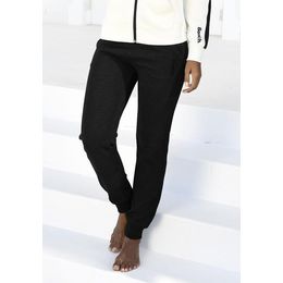 BENCH. LOUNGEWEAR Sweathose schwarz Gr. 56/58 f&uuml;r Damen. Mit Logodruck. Bequem. Nachhaltig.