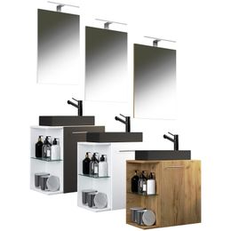Vcm 3-tlg Set Waschplatz f&uuml;r G&auml;ste WC G&auml;stebad Waschtisch mit Spiegel Badezimmer Set &ndash; Hausa SC-BL