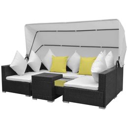 vidaXL 7-tlg. Garten-Lounge-Set mit Sonnendach Poly Rattan Schwarz