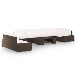8-tlg. Garten-Lounge-Set mit Kissen Braun Poly Rattan