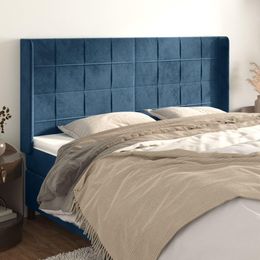 vidaXL Kopfteil mit Ohren Dunkelblau 183x16x118/128 cm Samt