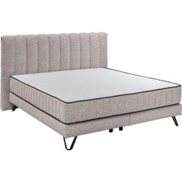 Boxspringbett "Baldwin", grau, B:202cm L:212cm, 95% Polyester, 5% Cotton, SET ONE BY Musterring, Komplettbetten, Liegefläche 180 x 200 cm, Duo-Matratze, Kopfteil mit Steifensteppung