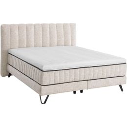 Boxspringbett "Baldwin", beige, B:202cm L:212cm, 100% Polyester, SET ONE BY Musterring, Komplettbetten, Liegefläche 180 x 200 cm, Duo-Matratze, Kopfteil mit Steifensteppung