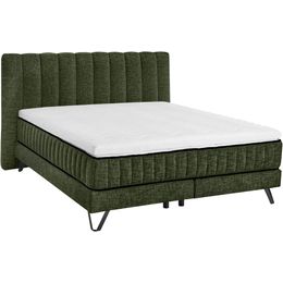 Boxspringbett "Baldwin", grün, B:202cm L:212cm, 100% Polyester, SET ONE BY Musterring, Komplettbetten, Liegefläche 180 x 200 cm, Duo-Matratze, Kopfteil mit Steifensteppung