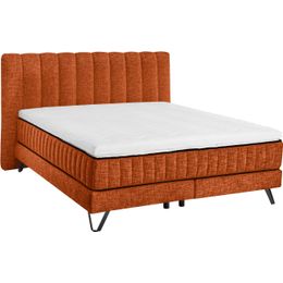 Boxspringbett "Baldwin", orange, B:202cm L:212cm, 100% Polyester, SET ONE BY Musterring, Komplettbetten, Liegefläche 180 x 200 cm, Duo-Matratze, Kopfteil mit Steifensteppung