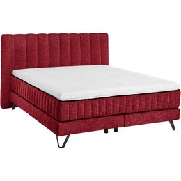 Boxspringbett "Baldwin", rot, B:202cm L:212cm, 100% Polyester, SET ONE BY Musterring, Komplettbetten, Liegefläche 180 x 200 cm, Duo-Matratze, Kopfteil mit Steifensteppung