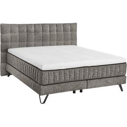 Boxspringbett "Baldwin", grau, B:202cm L:212cm, 100% Polyester, SET ONE BY Musterring, Komplettbetten, mit Duo-Matratze, Kopfteil mit quadratischer Steppung, 180 x 200 cm