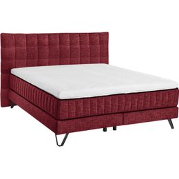 Boxspringbett "Baldwin", rot, B:202cm L:212cm, 100% Polyester, SET ONE BY Musterring, Komplettbetten, mit Duo-Matratze, Kopfteil mit quadratischer Steppung, 180 x 200 cm