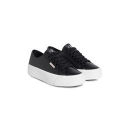 Plateausneaker Calvin Klein Jeans "VULC FLATFORM LTH", Damen, Gr. 39, schwarz, Leder, unifarben, Sportlich, Schuhe, Schnürschuh, Halbschuh, Freizeitsneaker in schlichter Optik