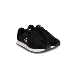Slip-On Sneaker Calvin Klein Jeans "RETRO RUNNER SOCK LACE UP NY-SU", Herren, Gr. 41, schwarz-weiß (schwarz, weiß), Lederimitat, Textil, unifarben mit Farbeinsatz, Schuhe, Halbschuh, Freizeitsneaker mit CK-Logo und aufgesetzter Schnürung