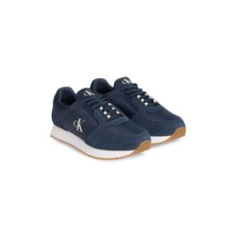 Slip-On Sneaker Calvin Klein Jeans "RETRO RUNNER SOCK LACE UP NY-SU", Herren, Gr. 41, blau (navy, weiß), Lederimitat, Textil, unifarben mit Farbeinsatz, Schuhe, Halbschuh, Freizeitsneaker mit CK-Logo und aufgesetzter Schnürung