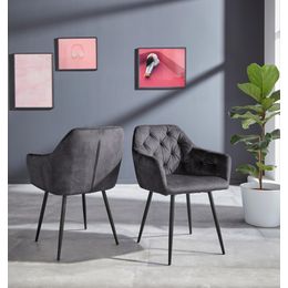 Esszimmerstuhl Hela "Kira Schalenstuhl Boho, Bestseller", grau (anthrazit, schwarz), B:55cm H:81cm T:61cm, Metall, Polyester, Stoff, Stühle, Armlehnstuhl Samt oder Microfaser Bezug