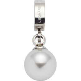 Charm-Einhänger Leonardo "Anhänger Coco Clip & Mix, 024369", silber (edelstahlfarben, weiß), Charms, Damen, Edelstahl, Perlen, mit Perle (imitiert)