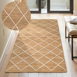 Teppich Hanse Home "Kunu Juteteppich", braun (natur gold weiß), B:80cm H:10mm L:200cm, Jute, Teppiche, Naturfasern, Jute mit Baumwolle, Wohnzimmer, Diele, Flur, Boho, Skandi