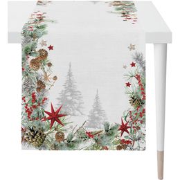 Tischläufer Apelt "5823", grau (grau, rot), B:48cm L:140cm, Baumwolle, Polyester, Tischdecken