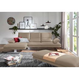 Ecksofa W.Schillig "broadway, Designsofa mit tollem Sitzkomfort, L-Form", braun (stone z59), B:291cm H:94cm T:164cm, Longlife Xtra-Leder Z59: Glattleder mit modischer Pr&auml;gung. Hautst&auml;rke 0, 9 - 1, 1 mm, Sofas, Ecksofa, Sitztiefenverstellung, Kopfteil- & Seitenteilverstellung, Breite 291cm