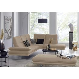 Ecksofa W.Schillig "broadway, Designsofa, mit tollem Sitzkomfort, L-Form", braun (stone z59), B:284cm H:94cm T:224cm, Longlife Xtra-Leder Z59: Glattleder mit modischer Pr&auml;gung. Hautst&auml;rke 0, 9 - 1, 1 mm, Sofas, Ecksofa, Sitztiefenverstellung, Kopfteil- & Seitenteilverstellung, Breite 284cm