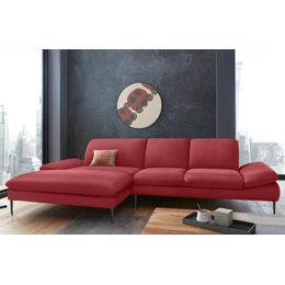 Ecksofa W.Schillig "enjoy&MORE, Designsofa, bequem, zeitlos und elegant, L-Form", rot (ruby rot z59), B:340cm H:87cm T:185cm, Chenille-Flachgewebe R66 (85% Polyester, 15% Nylon);Longlife Xtra-Leder Z59: Glattleder mit modischer Pr&auml;gung. Hautst&auml;rke 0, 9 - 1, 1 mm;Stoff S37 (100% Polyester), Sofas, Ecksofa, Sitztiefenverstellung, F&uuml;&szlig;e schwarz pulverbeschichtet, Breite 340 cm