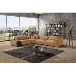 Ecksofa Egoitaliano "Beverly, extravangantes Designsofa mit erstklassigem Sitzkomfort", braun (tan), B:378cm H:95cm T:282cm, Leder NUVOLE (Echtes Rindsleder). Halbnat&uuml;rliches, halbnarbiges Rindsleder mit einer nat&uuml;rlichen K&ouml;rnung von 1, 2 bis 1, 4 mm. Dieses Leder hat eine weiche, wachsartige Haptik mit mattem Aussehen und einem Wolkeneffekt. Es handelt sich um ein Naturleder, das die urspr&uuml;nglich