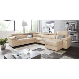 Wohnlandschaft Calia italia "CS_Mambo, U-Form, Familiensofa, bequem und zeitlos", beige, B:360cm H:98cm T:286cm, Sofas, in Leder, inklusive Kopfteilverstellung