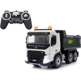 RC-Auto Jamara "Muldenkipper Volvo FMX Meiller 2,4GHz", grau (weiß, grau), Fernlenkfahrzeuge, KinderB:14,1cm H:18,6cm, mit LED Beleuchtung, B:14,1cm H:18,6cm