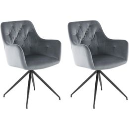Esszimmerstuhl Inosign "Tina", grau (grau, schwarz pulverbeschichtet), B:58cm H:89cm T:60cm, 100% Polyester, Stühle, Schalenstuhl mit softem Samtvelours, Armlehnenstuhl
