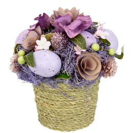 Kunstblume I.GE.A. "Gesteck Ei/Trockenblumen", lila (violett), B:18cm H:17cm L:18cm, Kunststoff, Kunstpflanzen, Im Topf Hortensie Ostergesteck Osterdeko Oster-Ei Arrangement Deko