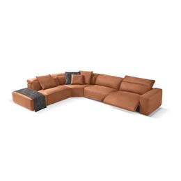 Ecksofa Egoitaliano "Beverly, extravangantes Designsofa mit erstklassigem Sitzkomfort", braun (ziegelbraun), B:378cm H:95cm T:282cm, Leder CAREZZA (echtes Rindsleder) ist ein Naturleder, dass die urspr&uuml;nglichen Eigenschaften der Haut nicht ver&auml;ndert. Das Vorhandensein von verheilten Narben, K&ouml;rnungsunterschiede, Falten, Adern, Unterschiede in den Farbt&ouml;nen und andere Spuren, die die Natur auf dies