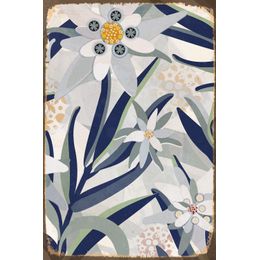 Metallbild queence "Floral", blau (farbe bild(er): blau, grau), B:20cm H:30cm T:0,5cm, Metall, Stahl, Bilder, Blechschild, Stahlschild, Blumen, Wandbild