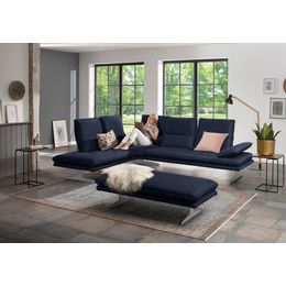 Ecksofa W.Schillig "broadway, Designsofa, mit tollem Sitzkomfort, L-Form", blau (blau z59), B:284cm H:94cm T:224cm, Longlife Xtra-Leder Z59: Glattleder mit modischer Pr&auml;gung. Hautst&auml;rke 0, 9 - 1, 1 mm, Sofas, Ecksofa, Sitztiefenverstellung, Kopfteil- & Seitenteilverstellung, Breite 284cm