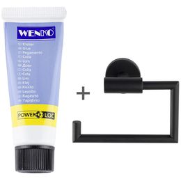 Toilettenpapierhalter Wenko "Modell Bosio", schwarz, B:15cm H:10,5cm L:6,5cm, Edelstahl, Toilettenpapierhalter, inkl. Power-Loc Kleber, Edelstahl, Befestigen ohne Bohren