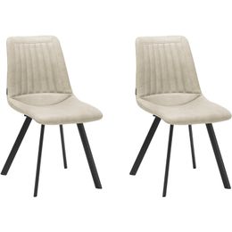 Esszimmerstuhl OMG DESIGN "Pluto", beige (sand, schwarz), B:47cm H:86cm T:66cm, Stühle, pflegeleichte Microfaser, Lederoptik