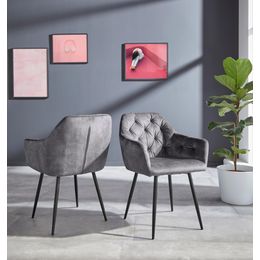 Esszimmerstuhl Hela "Kira Schalenstuhl Boho, Bestseller", grau (hellgrau, schwarz), B:55cm H:81cm T:61cm, Metall, Polyester, Stoff, Stühle, Armlehnstuhl Samt oder Microfaser Bezug
