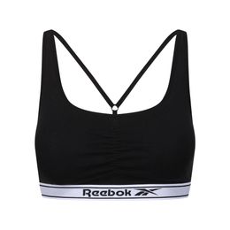 Bustier Reebok ""Jackie"", Damen, Gr. XS, N-Gr, schwarz, Obermaterial: 95% Baumwolle, 5% Elasthan, bedruckt, unifarben, Sportlich, BHs, Logoschriftzug auf dem Unterbrustband, Raffung vorn