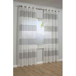 Gardine Gardinia "Schal mit Ösen Etamine 3-D Streifen", grau, B:140cm H:245cm, Polyester, Gardinen, transparent, Polyester, Stoff: Etamine