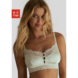 Bralette-BH Lascana "Alana", Damen, Gr. 70, Cup C, grün (mint), Spitze, Obermaterial: 60% Seide, 32% Polyamid, 8% Elasthan, BHs, ohne Bügel aus edler Qualität mit hohem Seidenanteil, Dessous