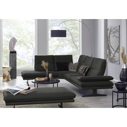 Ecksofa W.Schillig "broadway, Designsofa, toller Sitzkomfort, zeitlos, elegant, L-Form", grau (graphit z59), B:284cm H:94cm T:224cm, Longlife Xtra-Leder Z59: Glattleder mit modischer Pr&auml;gung. Hautst&auml;rke 0, 9 - 1, 1 mm, Sofas, Ecksofa, Sitztiefenverstellung, Kopfteil- & Seitenteilverstellung, Breite 284cm