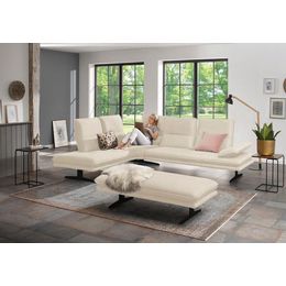 Ecksofa W.Schillig "broadway, Designsofa, toller Sitzkomfort, zeitlos, elegant, L-Form", grau (eisgrau z59), B:284cm H:94cm T:224cm, Longlife Xtra-Leder Z59: Glattleder mit modischer Pr&auml;gung. Hautst&auml;rke 0, 9 - 1, 1 mm, Sofas, Ecksofa, Sitztiefenverstellung, Kopfteil- & Seitenteilverstellung, Breite 284cm