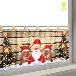 Scheibengardine Delindo Lifestyle "WEIHNACHTS-TEAM" Gr. 1, braun, B:120cm H:45cm, Microfaser, Polyester, Gardinen, HxB: 45x120, mit LED-Beleuchtung