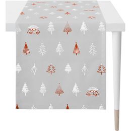 Tischläufer Apelt "5825", grau (grau, rot), B:48cm L:140cm, Baumwolle, Polyester, Tischdecken