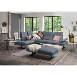 Ecksofa W.Schillig "broadway, Designsofa, toller Sitzkomfort, zeitlos, elegant, L-Form", blau (blau z69), B:284cm H:94cm T:224cm, Longlife Xtra-Leder Z69: Das feinnarbige, gedeckte Softleder Z69 besticht durch seine au&szlig;ergew&ouml;hnliche Weichheit im trendigen &raquo;Vintage-Look&laquo;, Hautst&auml;rke 0, 9 - 1, 1 mm, Sofas, Ecksofa, Sitztiefenverstellung, Kopfteil- & Seitenteilverstellung, Breite 284cm
